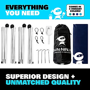 SUN NINJA Beach Tent Sun Shelter with UPF50+ Protection, Includes Sand Shovel, Ground Pegs and Stability Poles, Outdoor Pop Up Beach Shade Canopy for Camping, Fishing, Backyard Fun or Picnics