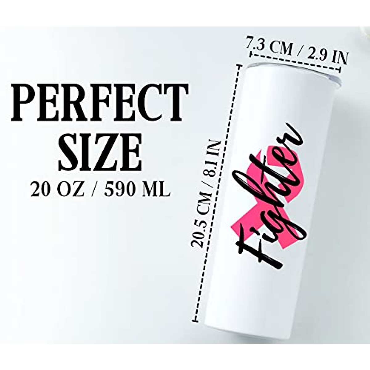 Onebttl Breast Cancer Gifts For Women, 20oz Stainless Steel Tumblers With Lid, Surgery Gifts For Breast Cancer Patients - Fighter