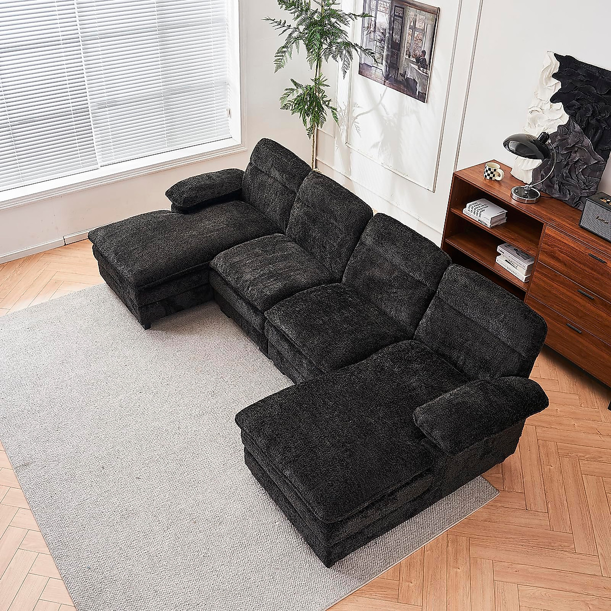 111" Cloud Couch,Modular Sectional Sofa, Convertible U Shaped Sofa Couch,4 Seat Chenille Sleeper Sofa with Chaise Lounge Upholstery Double Cushions Deep Seat Sleeper Couch for Living Room