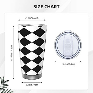 AYCZN Black White Grid 20 OZ Tumbler Stainless Steel Travel Coffee Mug, Geometric Insulated Water Bottle with Lid and Straws Leakproof Thermal Cup