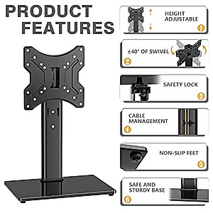 Universal Swivel TV Stand Table Top TV Stand Base with 4 Level Height Adjustable and Swivel Mount Bracket for 20-43 Inch Plasma LCD LED TVs, VESA 200x200mm
