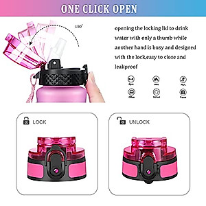 GOPPUS Kids Water Bottle with Straw Spout Lid 10pcs Stickers 12 oz Leak-proof BPA Free Motivational Time Marker Tritan Plastic Water Bottles for Girls Boys School Sports