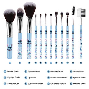 U-CHYTY Cartoon Kitty Makeup Bag with Makeup Brush Plush Stitch Cosmetics Case 8 Pcs Cosmetic Brush Kawaii Capacity Bag for Women -5