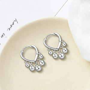 14K Gold Plated Earrings for Women Dainty Beaded Statement Earrings Sterling Silver Cute Dangle Earrings for Girls (1-silver)