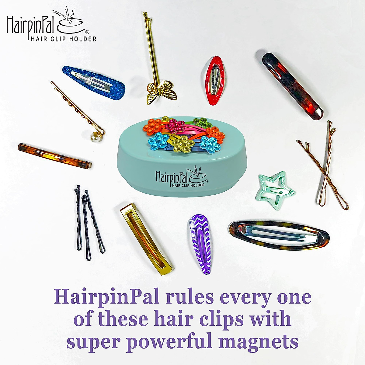 HairpinPal Magnetic Bobby Pin Holder - Easy Hair Clip and Pin Collector - Manage Hair Clips - Barrettes - Bobbi Pins - Keeps Rooms Tidy - Ideal for Travel - Sea Foam Teal - Made in the USA