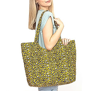 RIAH FASHION Boho Rattan Crochet Straw Woven Basket Bali Handbag - Round Circle Crossbody, Large Shopper Beach Tote Bag (Oversized Tote - Leopard Mustard)