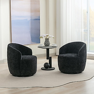 FOXHUNTER Swivel Barrel Chair, Small Swivel Accent Chair Comfy Round 360° Chenille Swivel Chair for Living Room Modern Round Accent Arm Chairs for Living Room Bedroom Nursery, Black