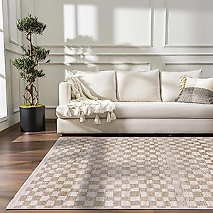BoutiqueRugs Benjy Modern Checkered Area Rug - Contemporary Geometric Carpet for Living Room, Bedroom, Kids Room, Nursery - Cream, Gold - 5'3" x 7' (5x7 Area Rug)