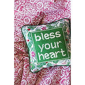 Furbish Handmade Needlepoint Decorative Throw Pillow - Bless Your Heart - 10" x 10" - Small Embroidered Accent Pillow for Bed, Chair, Couch, Sofa - Aesthetic Preppy Home Decor