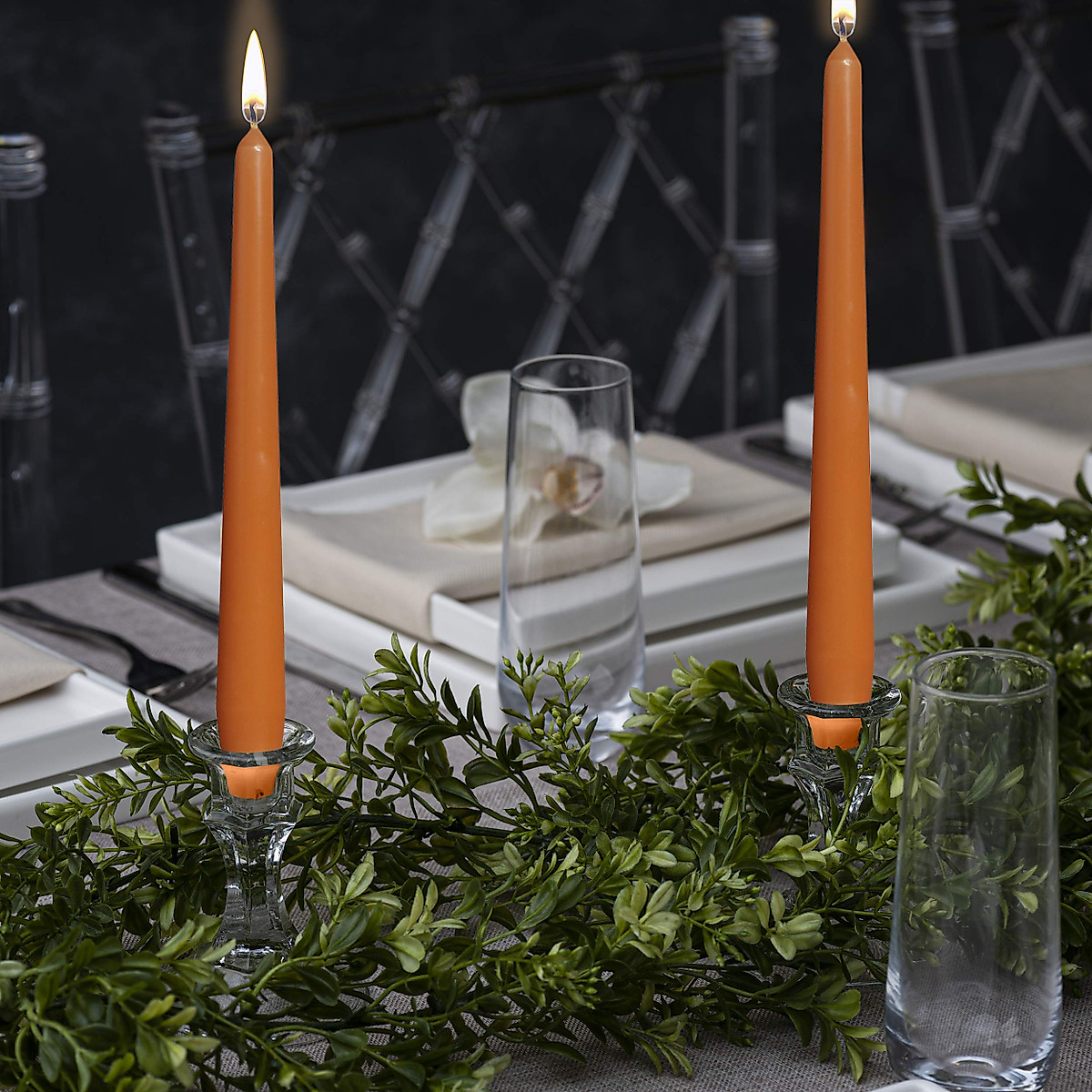 BOLSIUS Orange Taper Candles - 4 Pack Unscented 10 Inch Dinner Candle Set - 8 Hours Burn Time - Premium European Quality - Smokeless and Dripless Household Wedding, Party, and Home Decor Candlesticks