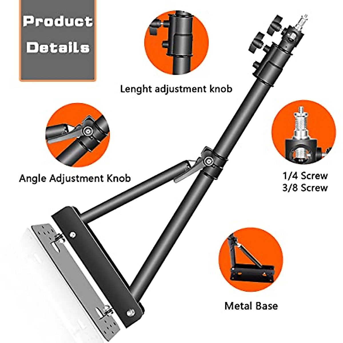 Wall Mounting Triangle Boom Arm for Ring Light, Support 180° Flexible Rotation, 28-51in Adjustable Length, Save Space, for Monolight, Softbox, Umbrella and Reflector