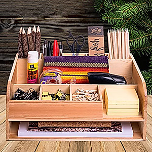 MissionMax Natural Pine Wood Desk Organizer with File Organizer