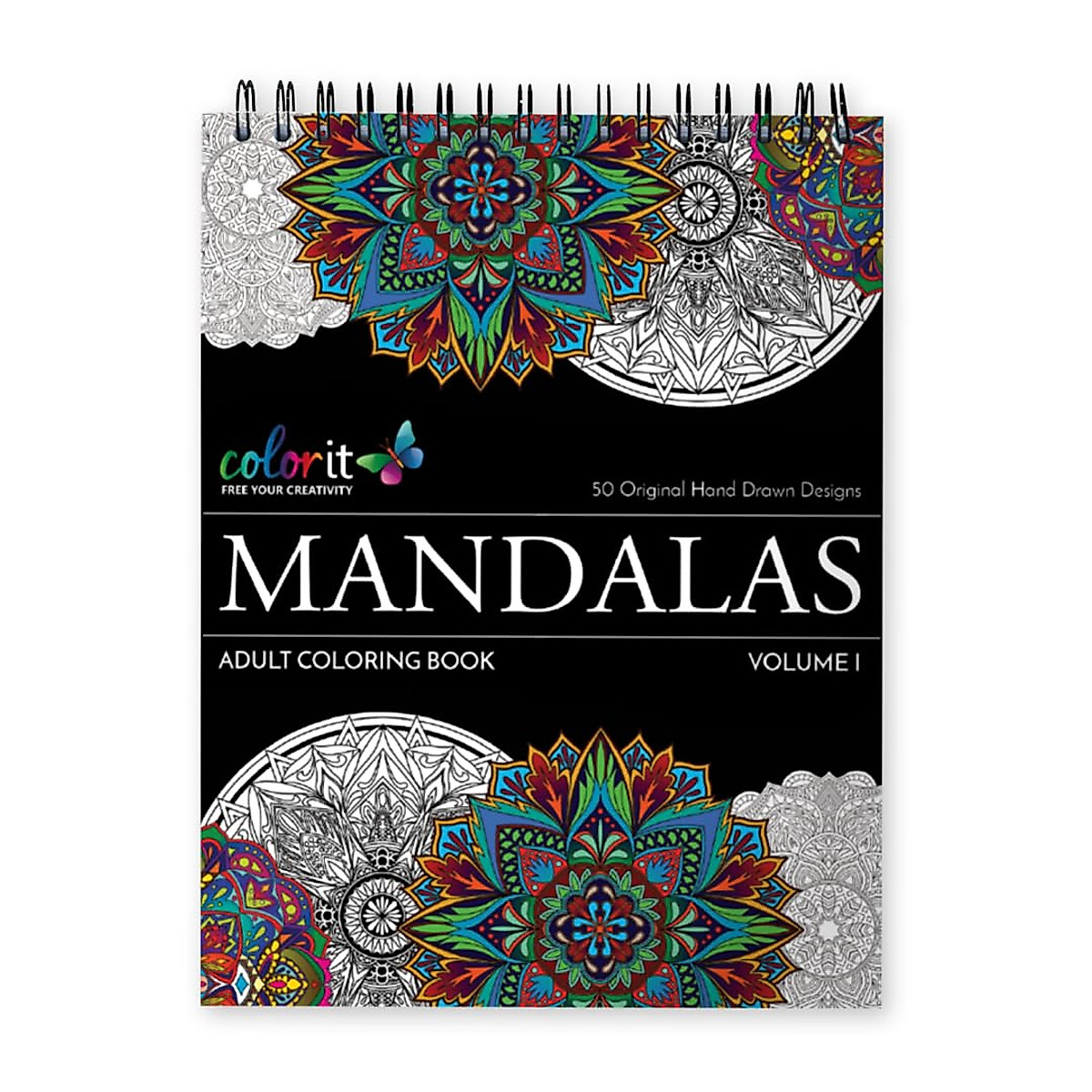 ColorIt Mandalas to Color Volume IV Coloring Book for Adults Relaxation, 50 Single-Sided Designs, Thick Smooth Paper, Spiral Binding, USA Printed, Lay Flat Hardback Book Covers, Ink Blotter Paper