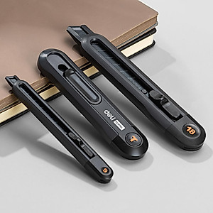 deli 3pcs Utility Knife Box Cutters Set, Retractable Box Opener, Sharp Cartons Cardboard Cutter Razor Knife, Light-weight and Compact Perfect for Office and Home Use