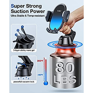 [Upgraded] YRU Car Phone Mount, Sturdy Suction Adjustable Long Arm Cell Phone Holder for Car Dashboard Air Vent Windshield, Handsfree Dash Stand for iPhone 14 13 Pro Max, Samsung Universal Cellphone