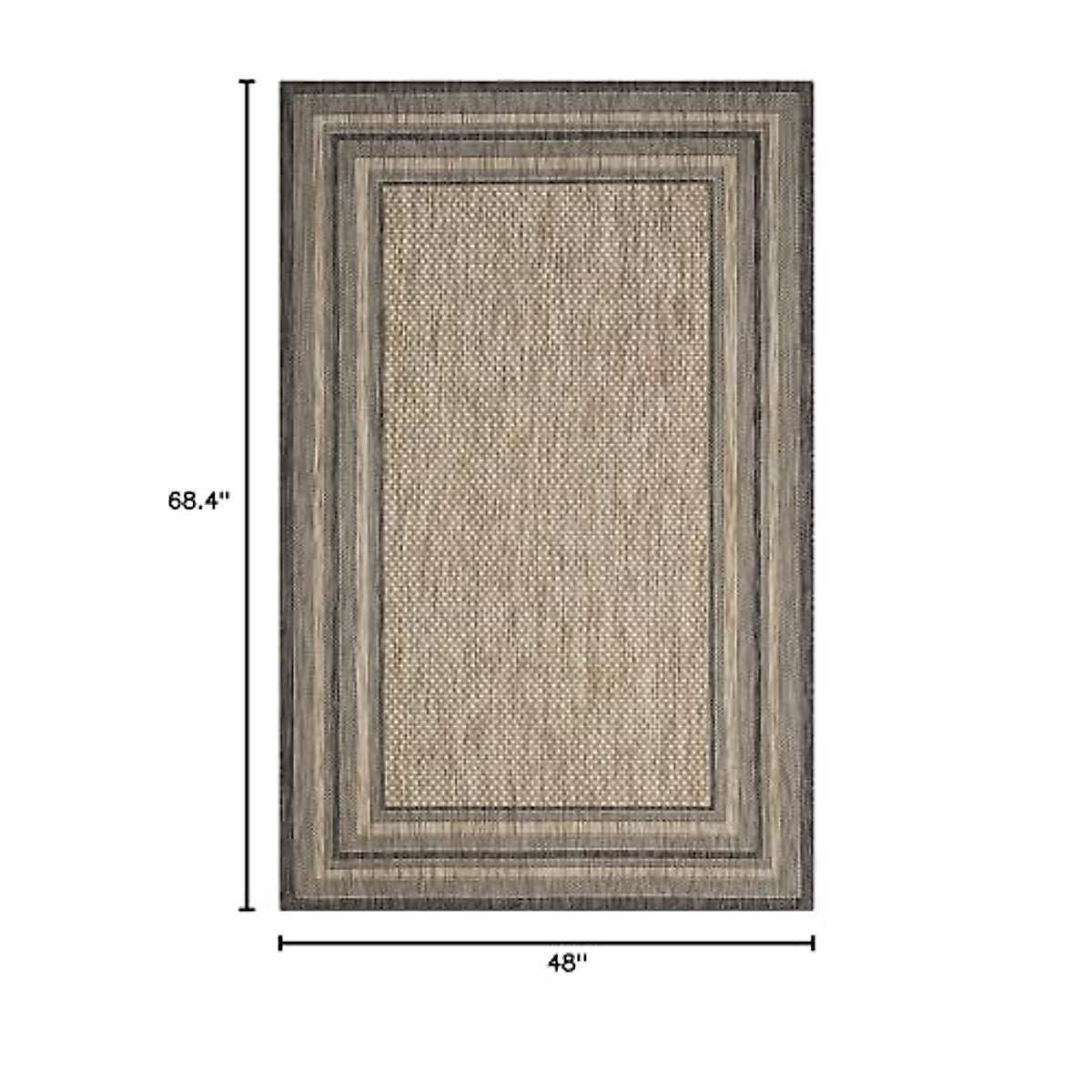 SAFAVIEH Courtyard Collection 4' x 5'7" Natural / Black CY8475 Indoor/ Outdoor Waterproof Easy-Cleaning Patio Backyard Mudroom Accent-Rug