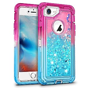 MAXCURY Case for iPhone SE 2022 (3rd Gen) & SE Case 2020 2nd, iPhone 7/8 Defender Phone Case for Women, Girl's Bling Liquid Quicksand Heavy Duty Shockproof Cover for iPhone 6/6s (Pink/Blue)