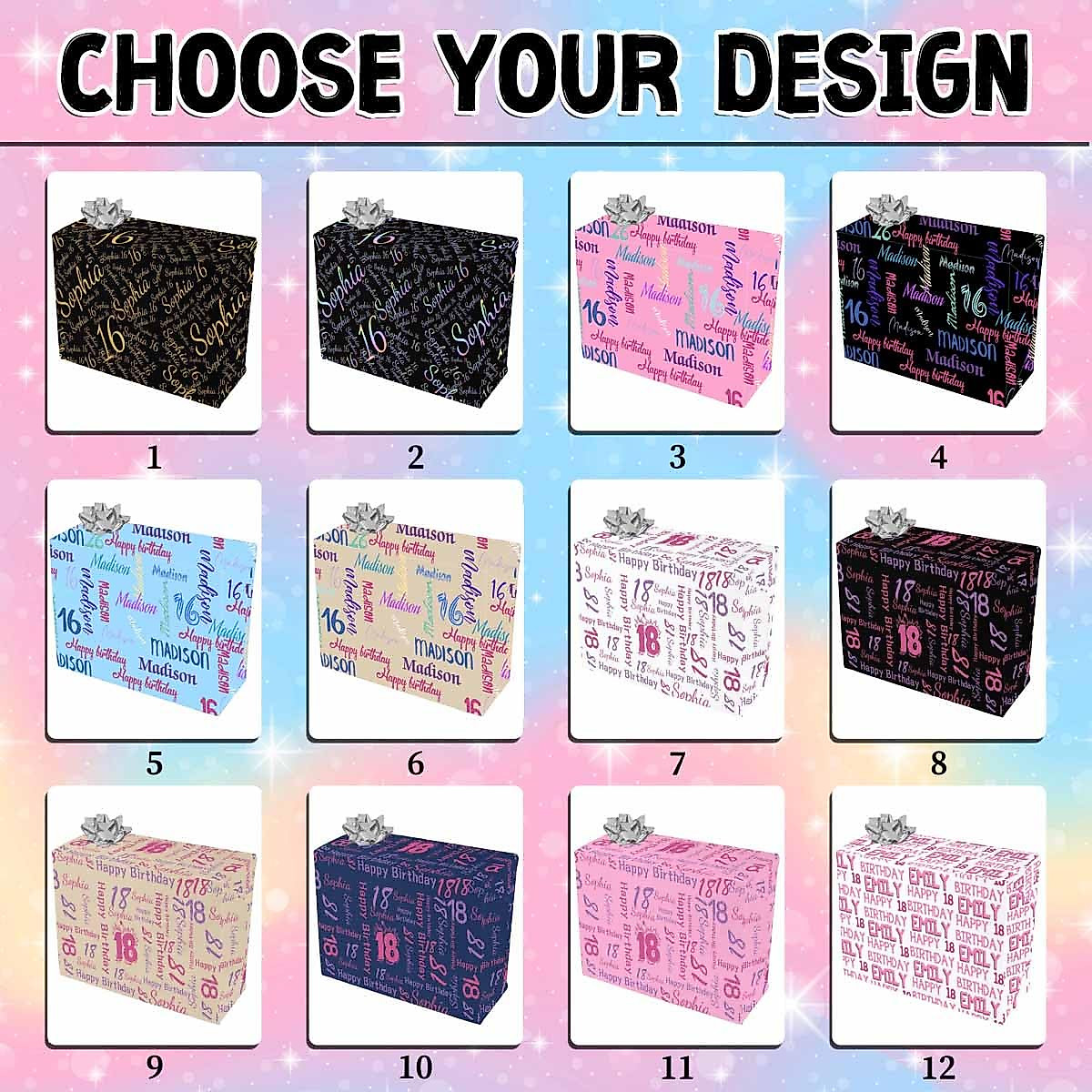 MyPupSocks Custom Name Gift Wrap Birthday Wrapping Paper Boy Girl Baby Birthday Wrapping Paper Gift Wrap for Kids Best Friend