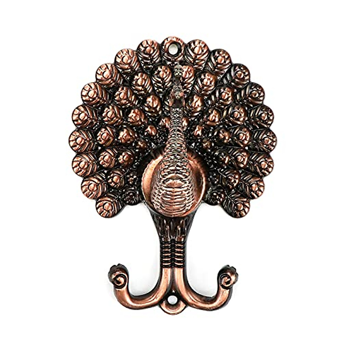 Dahszhi Dual Prong Hooks 3D Design Retro Peacock Shape Decorative Curtain Hooks in Red Copper Tone - Pack of 2pcs