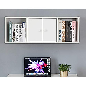 Basicwise Wall Mounted Computer Cabinet Floating Hutch, White