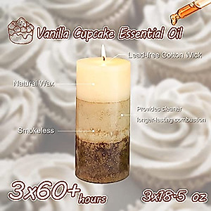 Pillar Candles Vanilla Cupcake Scented, Immeiscent Aromatherapy Candles, 60+ Hours Burn Long Lasting, Mottled Layered Candles for Home Scented, SPA, Restaurant, Set of 3 (Vanilla Cupcake 3"X6")