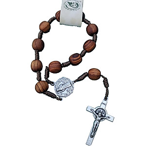 One Decade Rosary St Saint Benedict Olive Wood Rosary Pocket Clasp Rosary from Medjugorje