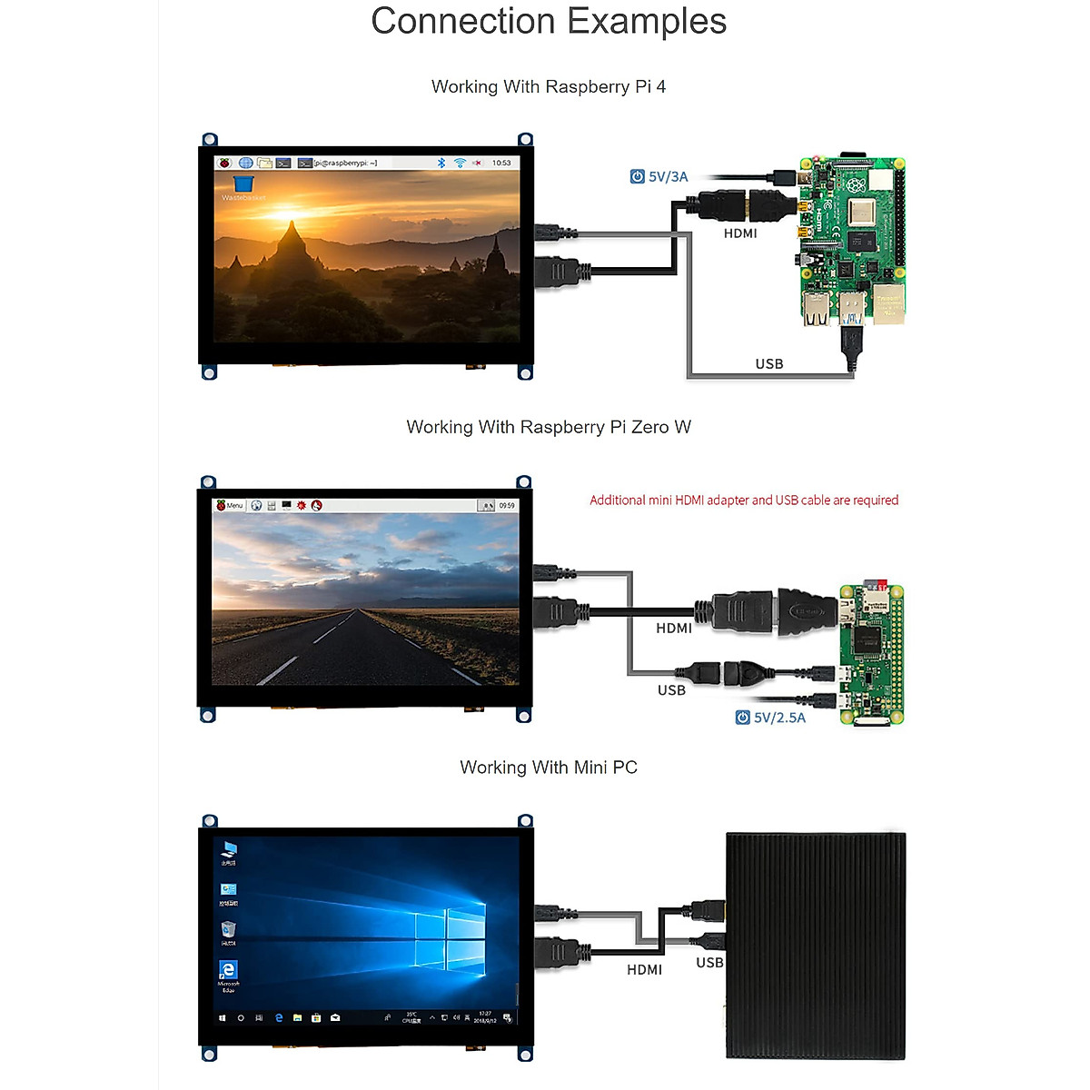 Waveshare 5 Inch HDMI LCD Screen 800x480 TFT Capacitive Touch Screen Display Monitor for Raspberry Pi 4B/3B+/A+/B/2B/B+/A+/Zero W Compatible with Windows 10/8.1/8/7
