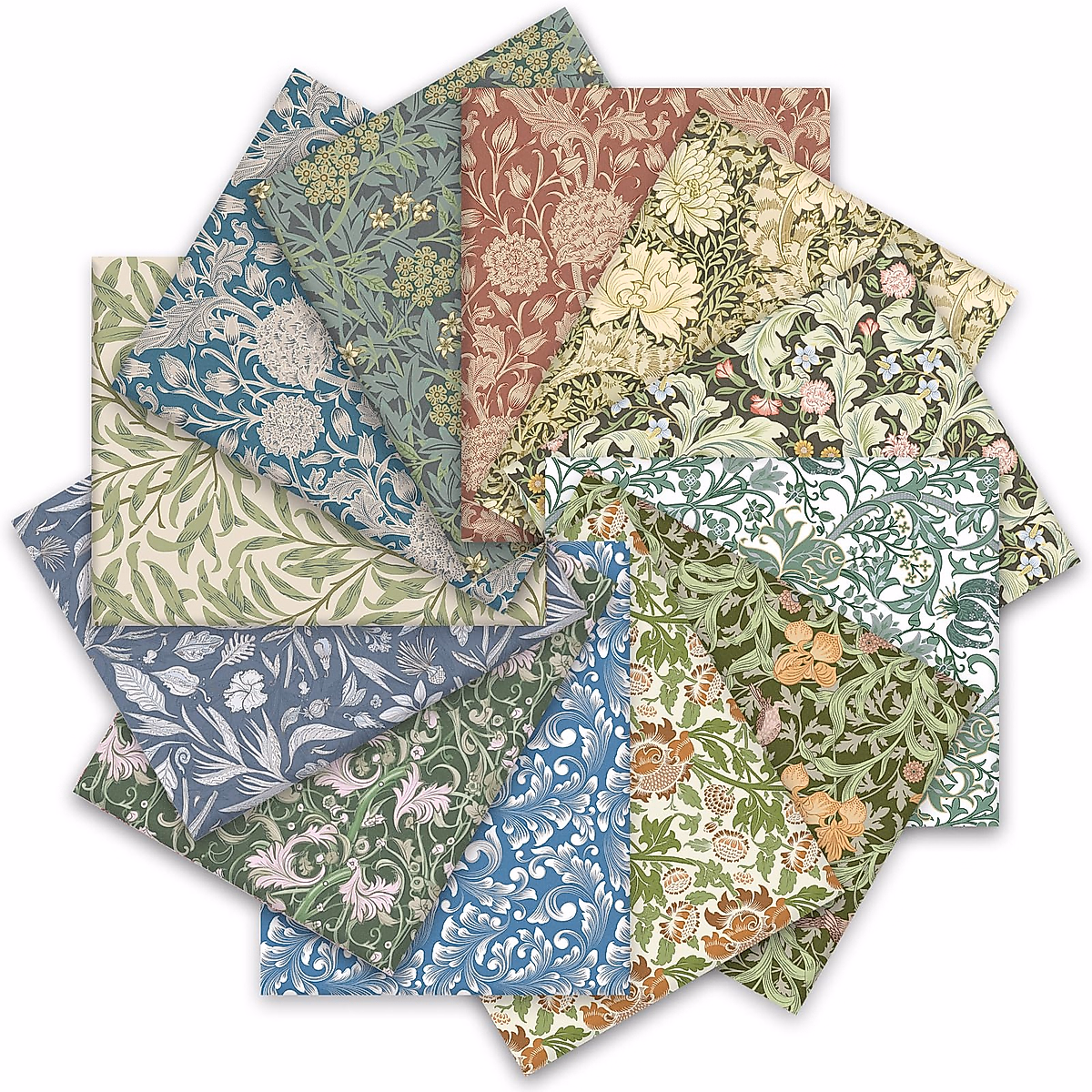 JarThenaAMCS 12Pcs Retro Floral Cotton Fabric Bundles 18 x 22 Inch William Morris Floral Fat Quarters Flower Sewing Fabrics for DIY Craft Party Decor