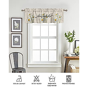 Homechoid Farmhouse Flower Curtain Valance for Windows/Living Room/Kitchen/Bathroom/Farmhouse, Gold White Daisy Floral Watercolor Short Rod Pocket Tier Curtain Window Treatment 1 Panel 54x18