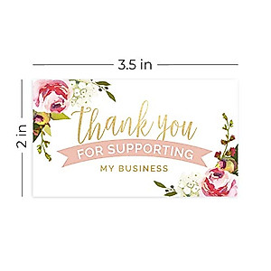 SBLABELS Pink Floral Thank You for Your Business Card / 100 Small Business Thanks Cards / 2" x 3.5" Business Card Size/Customer Appreciation Note Cards