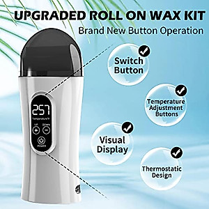 Roll on Wax Kit, Waxing Kit for Women, Upgrade Wax Roller Kit for Hair Removal, Digital Roll on Wax Warmer Kit for Sensitive Skin, Home Wax Kit for Larger Areas, Great Gift for Women