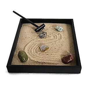 Tumbled Gemstones Handmade Zen Garden Kit for Desk Accessories Zen Office Decor Relaxing Gifts for Coworkers Mini Zen Garden with Polished Natural Stones