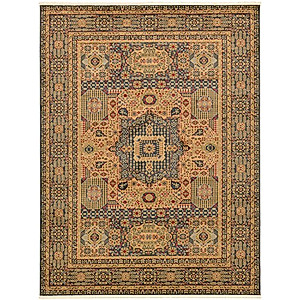 Unique Loom Palace Collection Traditional, Southwestern, Medallion, Geometric Area Rug, 9' 0" x 12' 0", Navy Blue/Tan
