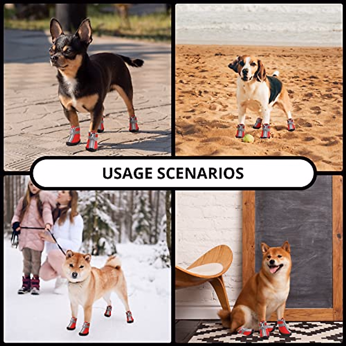 MUSIMC Dog Shoes for Small Medium Dogs Waterproof Puppy Dog Boots with Safety Reflective Dog Paw Protectors for Winter Hot Pavement Rainy Day with Anti Slip Rubber Sole (Red, Size 4)