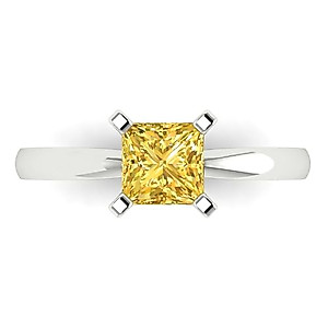 Clara Pucci 1.0 ct Princess Cut Solitaire Canary Yellow Simulated Diamond Bridal Designer Anniversary Engagement Ring Real 14k White Gold
