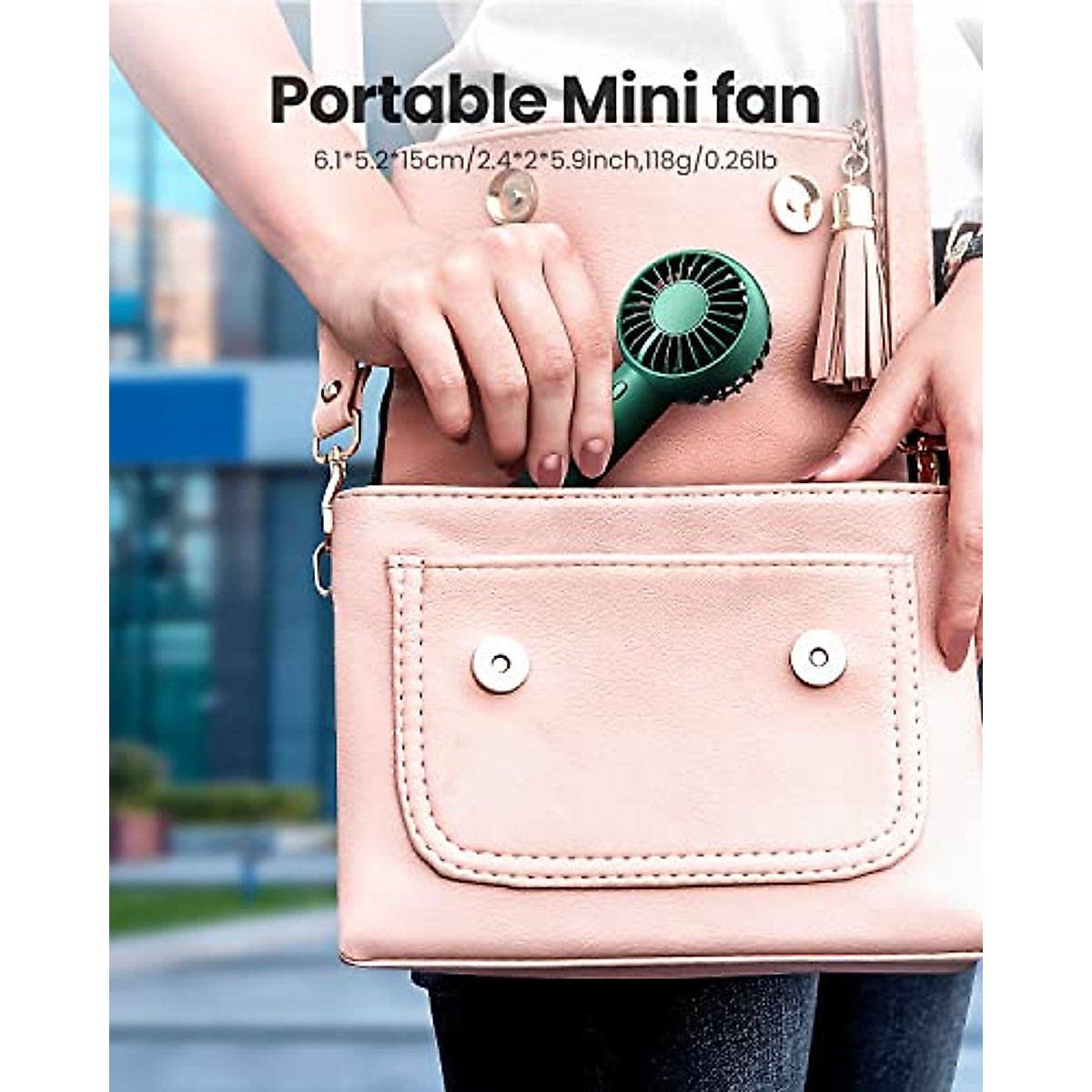 Gaiatop Mini Portable Fan, Dual Motors Powerful Handheld Fan, Cute Design 3 Speed Personal Small Desk Fan with Base, Lightweight Makeup USB Rechargeable Fan for Stylish Girl Women Men Indoor Outdoor