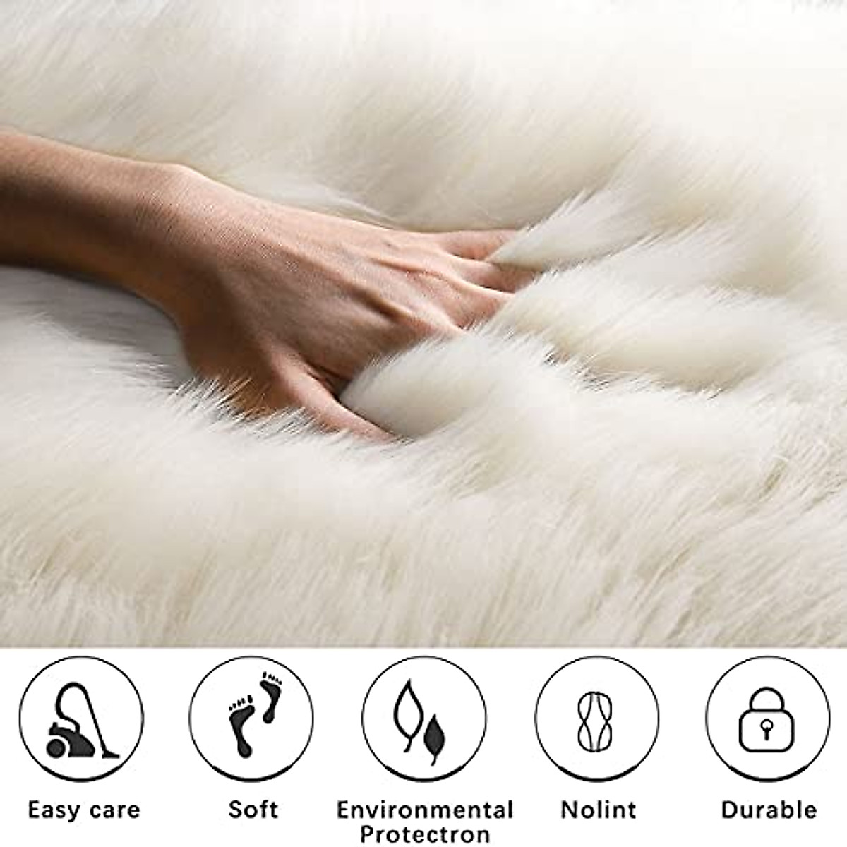 Gracefur Area Rug Genuine Sheepskin Rug Soft Lambswool Throw Rug Decorative Rug for Bedroom Sofa Floor (2*6ft, White)