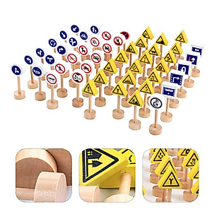 Wooden Road Construction Traffic Sign: 50pcs Toy Street Signs Small Toy Cars and Other Diecast Vehicles Wood Cars Toys Traffic Signs Toys