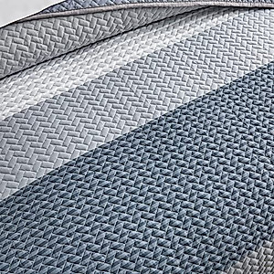 Striped Cotton Quilt Set King Size with White Gray Stripes Soft Cotton Reversible 3pc Quilt Bedding Set, Coverlet, Bedspread with 2 Pillow Shams