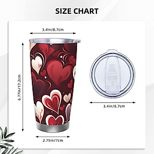 Tangopi Red Heart 20 oz Tumbler with Lid and Straw Insulated Travel Coffee Mug Reusable Spill Proof Coffee Cups Stainless Steel Water Bottle for Hot and Cold Drinks