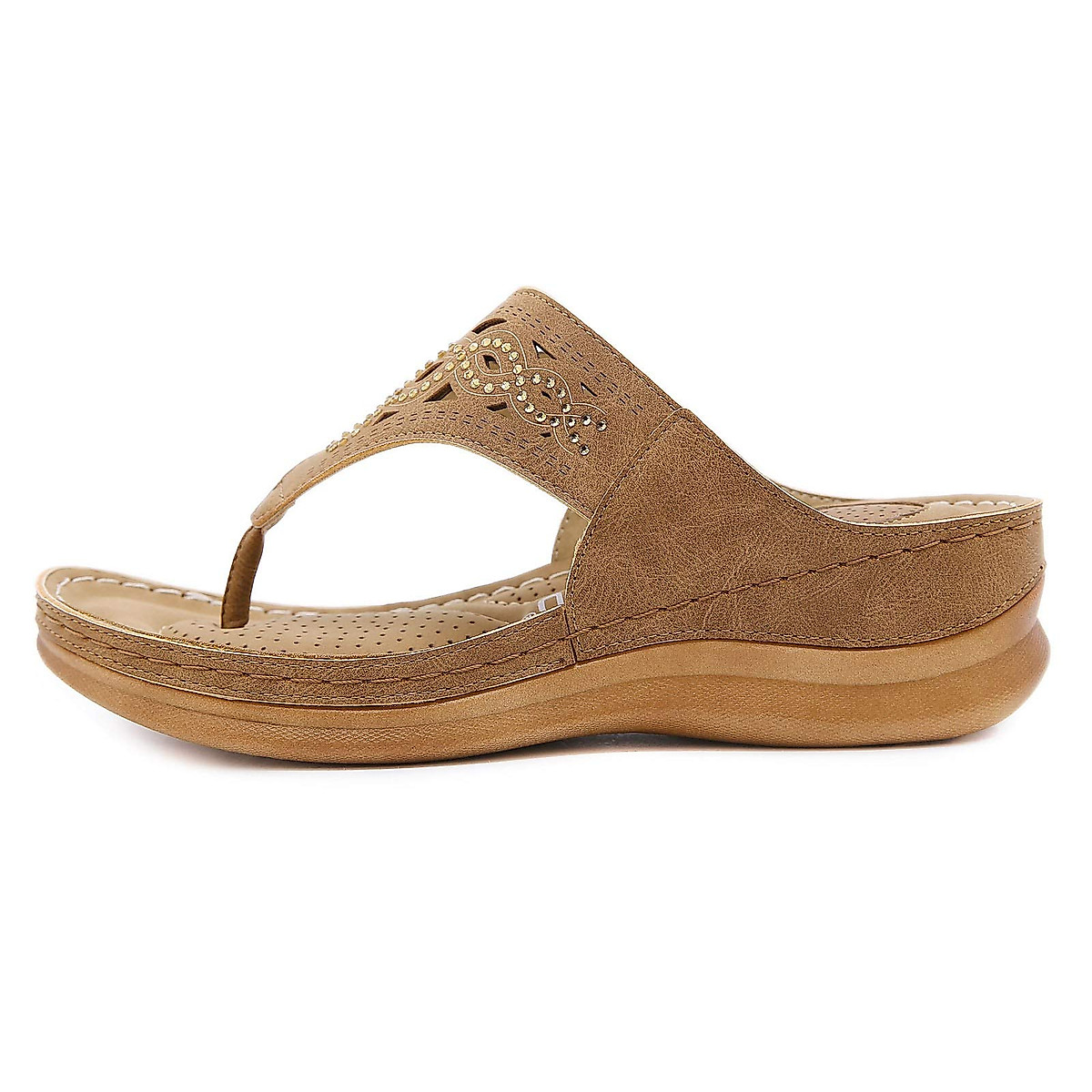 justHIGH Wedge Flip Flops for Women, Hollow Out Breathable Platform Sandals, Women Summer Wedge Sandals with Comfort Insole