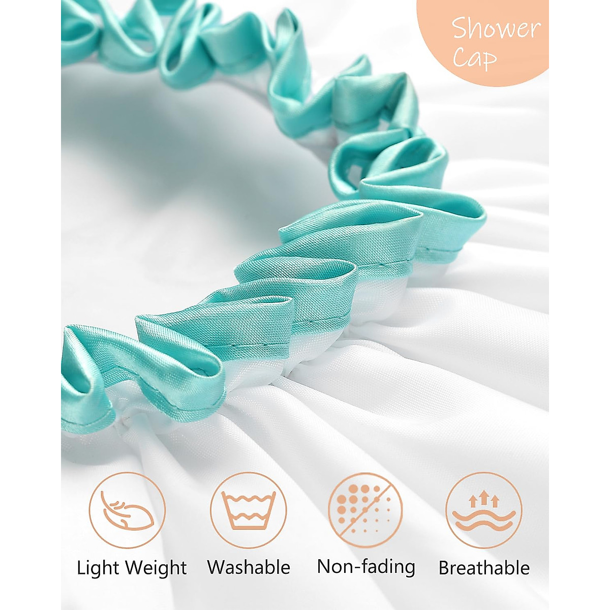 mikimini White Shower Cap for Long Hair 1 Pack, 12 inch large size,Waterproof Washable Hair Caps for Women and Girls, Super Cute and Extra Large