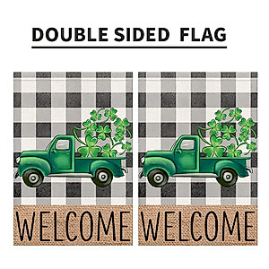 Welcome St Patricks Day Garden Flag 12x18 Inch Double Sided Burlap, Truck Lucky Shamrocks Sign Farmhouse Yard Outdoor Decor DF185