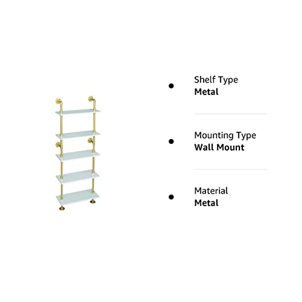 HEONITURE 5 Shelf Modern Gold Bookshelf, Wall Mount White Bookcase, Ladder Shelf with Metal Frame, Display Shelf Shelves for Living Room/Home/Office