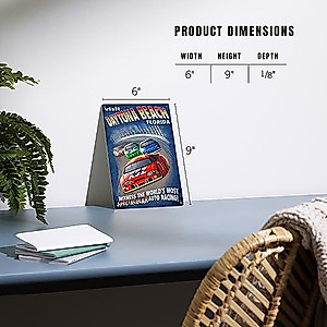 Lantern Press 6x9 Inch Wood Sign, Ready to Hang Wall Decor, Daytona Beach, Florida, Racecar Scene