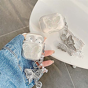 Fycyko Compatible for AirPods Case with Girls Cute Clear Glitter Butterfly Design Smooth Soft TPU Cover Case for Airpods 2 &1,Cute for Airpods-(Butterfly)