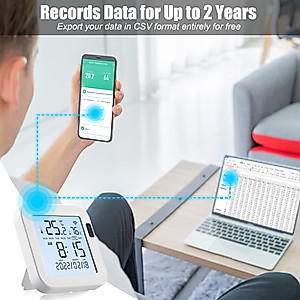 WiFi Room Thermometer Hygrometer Sensor, Temperature Humidity Monitor with Smart Alert 2 Years Free Data Storage Large Back-Light Screen, Compatible with Alexa/Google for Baby Home Garage Greenhouse