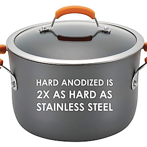 Rachael Ray Brights Hard Anodized Nonstick Stock Pot/Stockpot with Lid, 10 Quart, Gray with Orange Handles