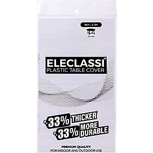 Eleclassi White 6 Pack Premium Round Disposable Plastic Tablecloth - 84 Inch Round Plastic Table Cloths for Parties Disposable Tablecloth - Round Plastic Tablecloth - White Round Tablecloth