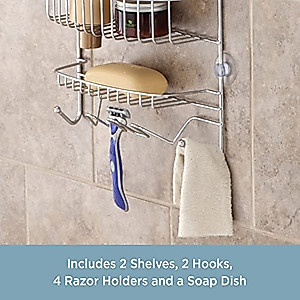 Kenney Rust-Resistant Heavy Duty 3-Tier Large Hanging Shower Caddy with Suction Cups and Four Razor Holders, Chrome